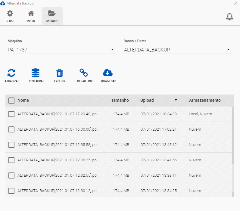 Restaurar backup - Alterdata Backup