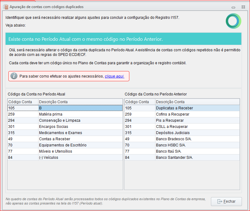 SPED ECD - Atenção! Existem contas no Plano de Contas atual com o mesmo ...