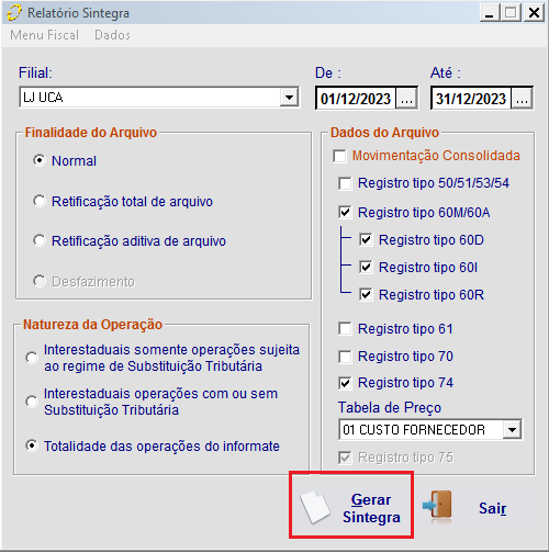 Gerar Sintegra com Inventário (Registro 74) - Moda - Base de Conhecimento