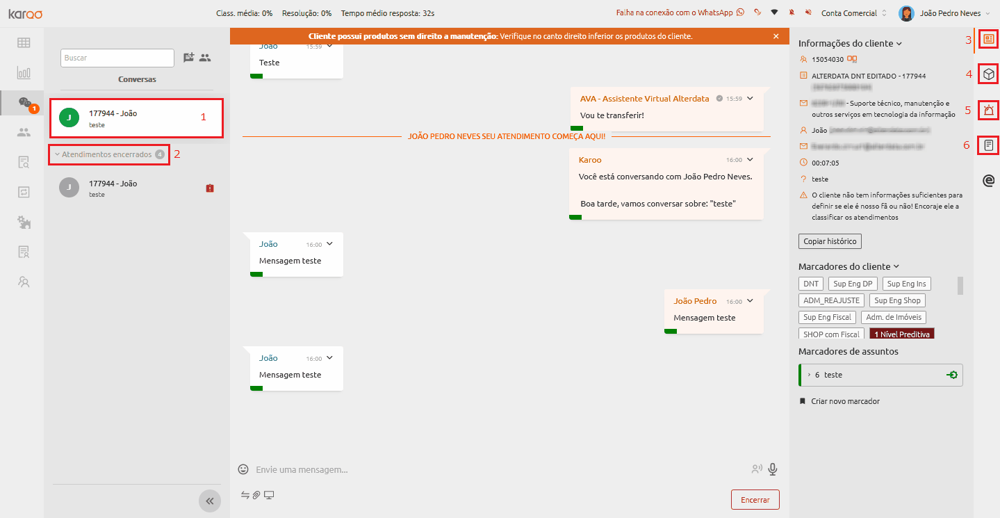 Página Atendimentos - Karoo