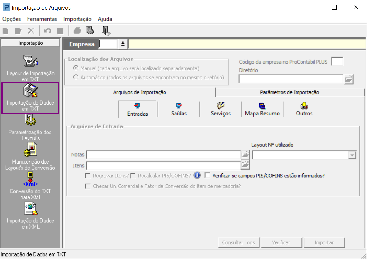 F52 - Demais Assuntos - Importação arquivo em TXT layout padrão Prosoft ...