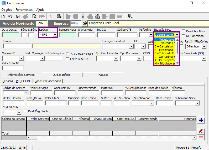 F918-Escrituração – Campo Situação da Nota - Base de Conhecimento - Fiscal