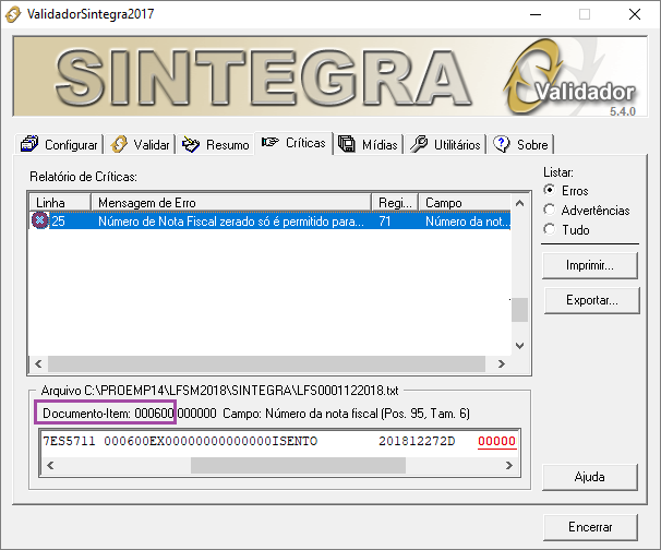 F581-Número de nota fiscal zerado só é permitido para os modelos 55 e ...