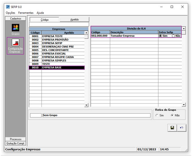 FP191 - SEFIP - Parametrização de empresa com Divisão de RH Tomador ...