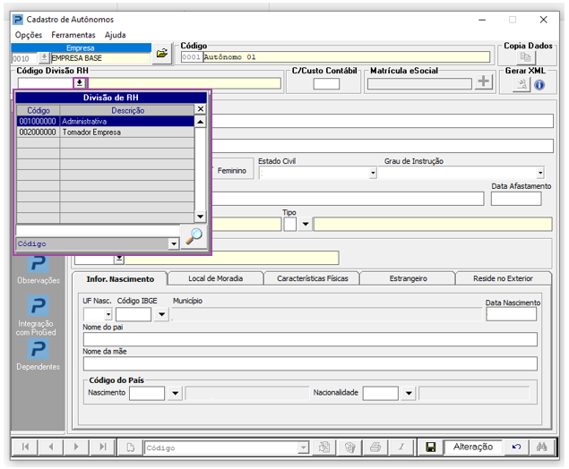 FP191 - SEFIP - Parametrização de empresa com Divisão de RH Tomador ...