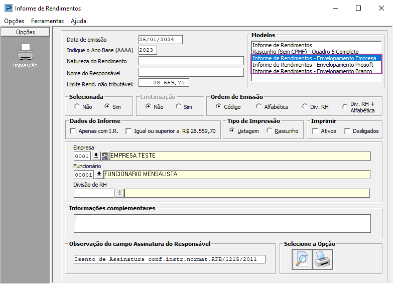 FP857 - Informe de Rendimentos - Novos modelos para impressão - Base de ...